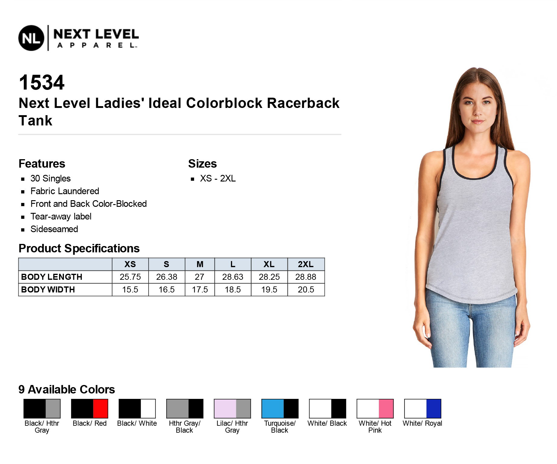 Next Level Women's Premium Fit Colorblock Racerback TanK Top M-1534 | eBay